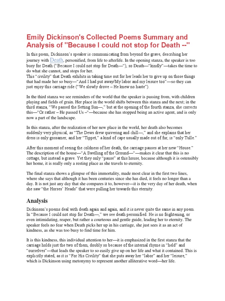 Emily Dickinson's Collected Poems Summary and Analysis of "Because I ...