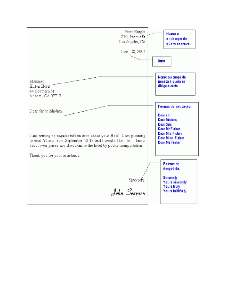Estrutura de Carta Formal em Ingles | PDF