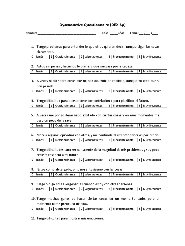 Dysexecutive Questionnaire (DEX-Sp) | Download Free PDF | Ocio