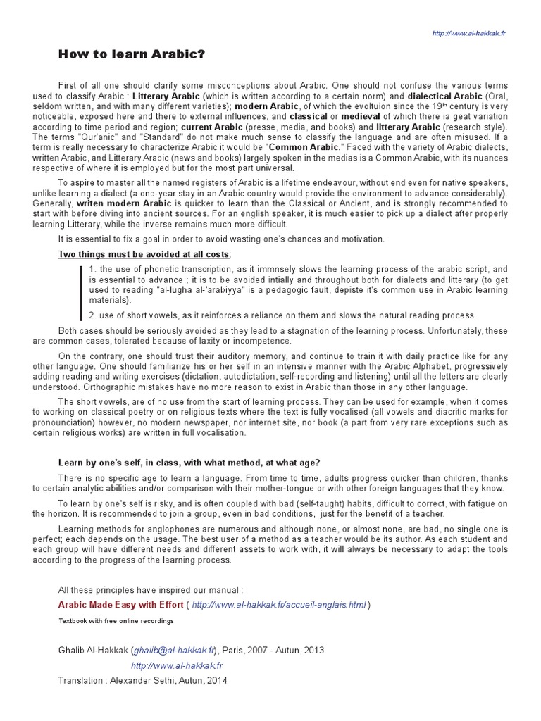 How To Learn Arabic | PDF | Arabic | Dialect
