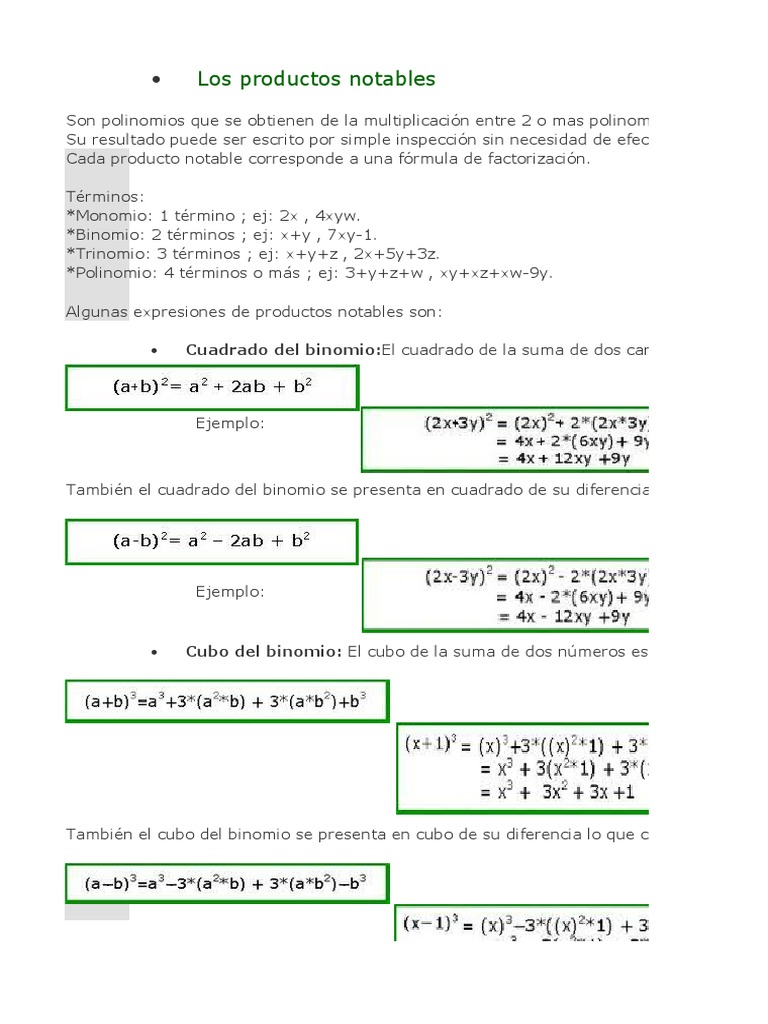Productos Notables: Teoría y Ejemplos | PDF | Álgebra abstracta ...