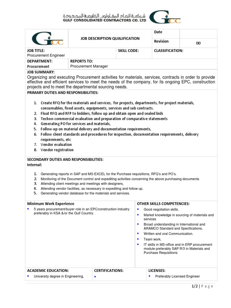Procurement Engineer Job Description | PDF | Procurement | Request For ...