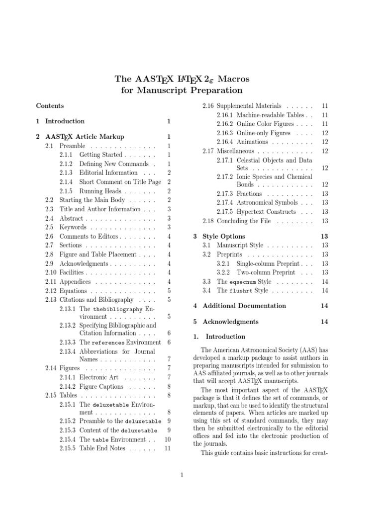 The Aastex L TEX 2ε Macros for Manuscript Preparation | PDF | Markup ...