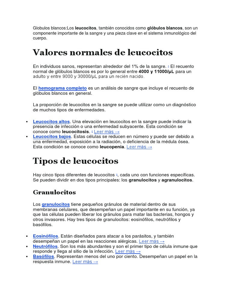 Globulos Blancos | PDF | Leucocito | Especialidades Medicas