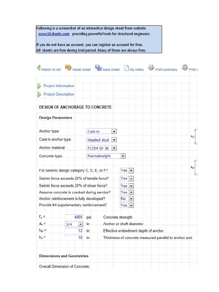 Anchorage To Concrete Per ACI 318-11 Appendix D | PDF
