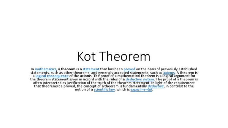Kot Theorem: Mathematics Statement Proved Axioms Logical Consequence ...
