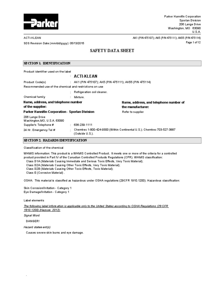 10 Refrigerante - Acti Klean Evaporator Coil Cleaner - Parker | PDF | Firefighting | Personal ...