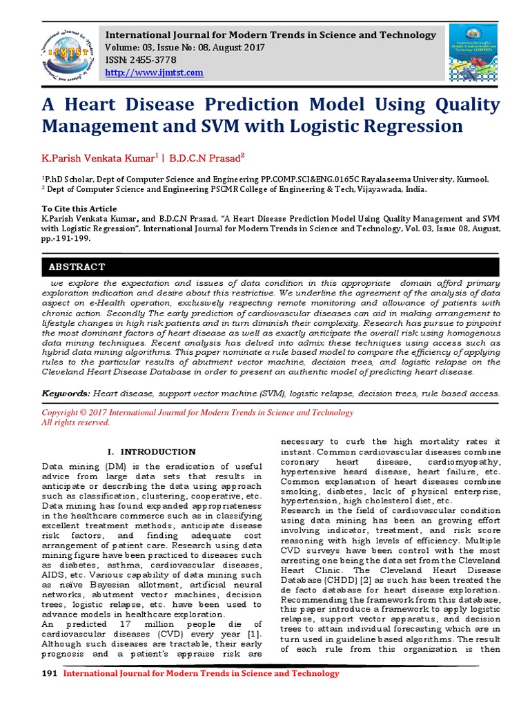 A Heart Disease Prediction Model Using Quality Management And Svm With