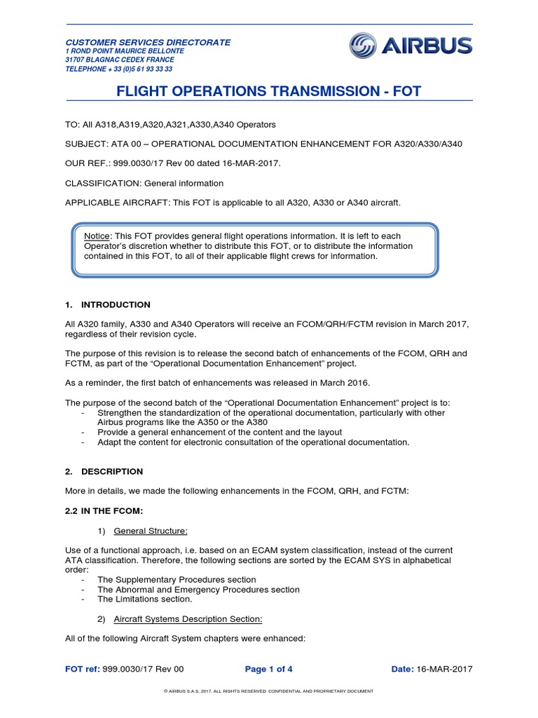 Flight Operations Transmission - Fot: Customer Services Directorate ...