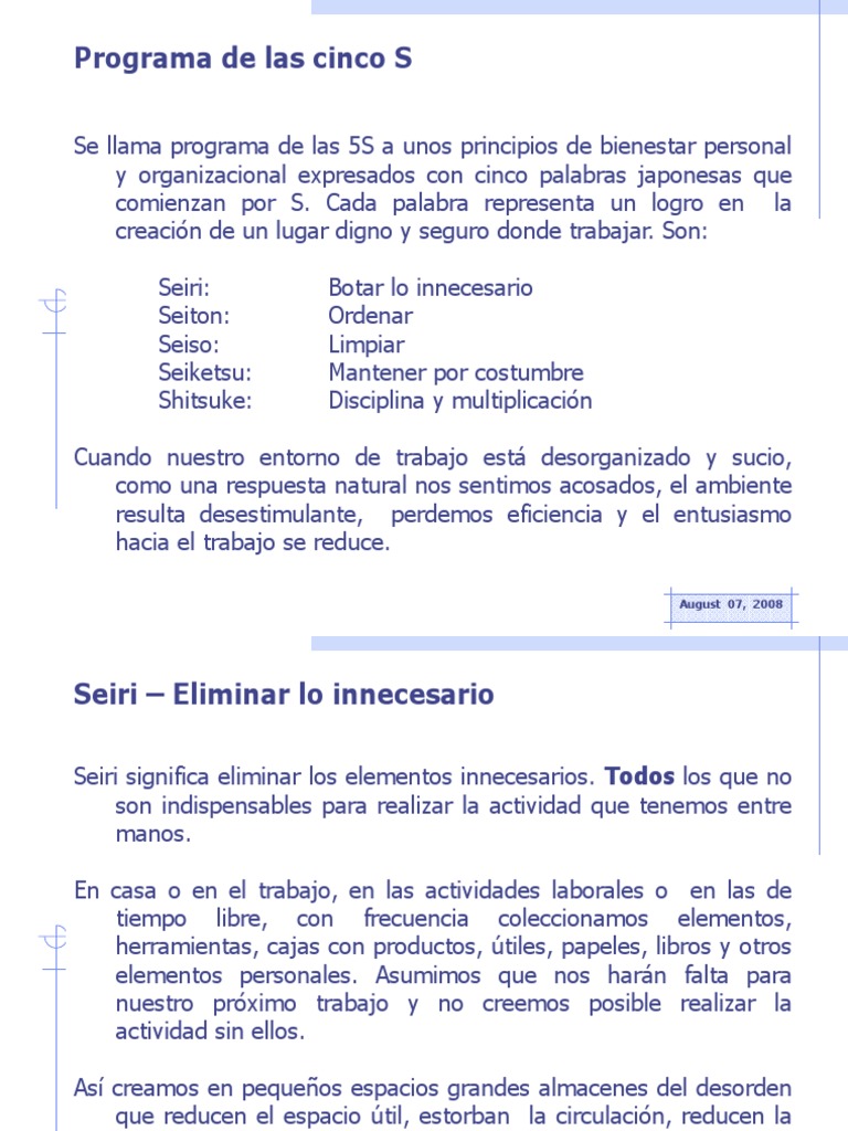 Programa de Las 5s | PDF | Bienestar | Contaminación
