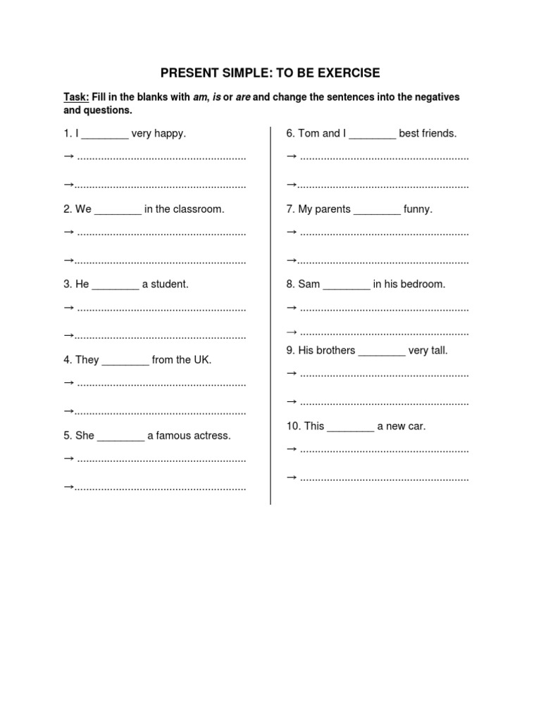 Present Simple To Be Exercise | PDF