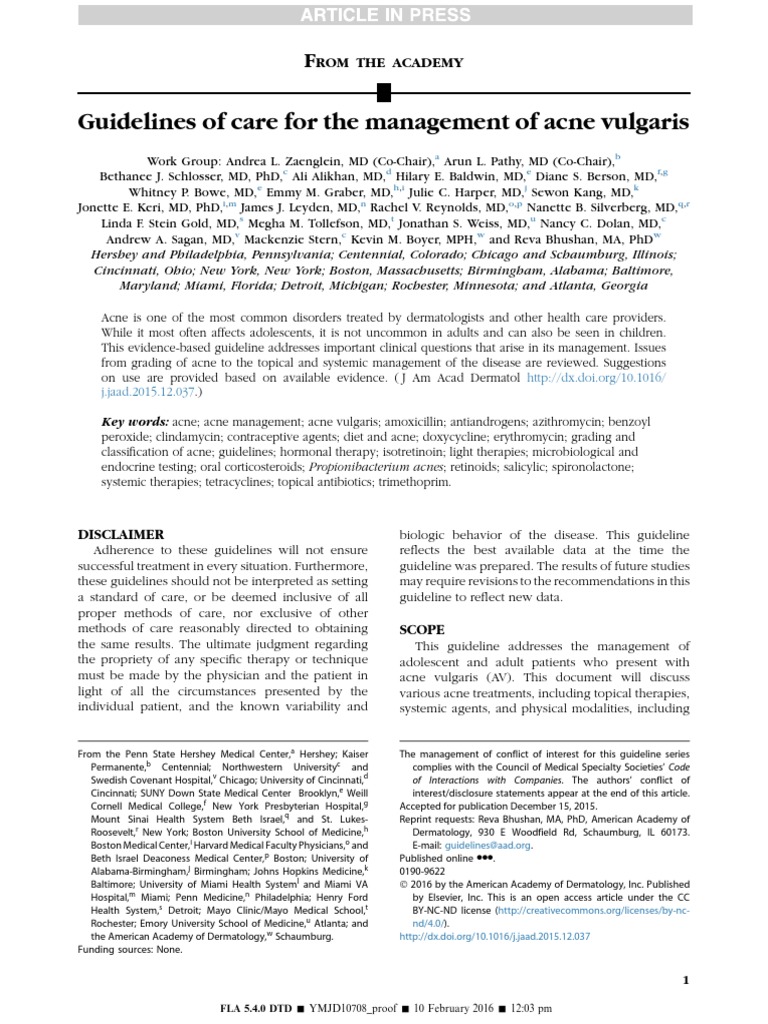 Guidelines for the Management of Acne Vulgaris: A Comprehensive Review ...