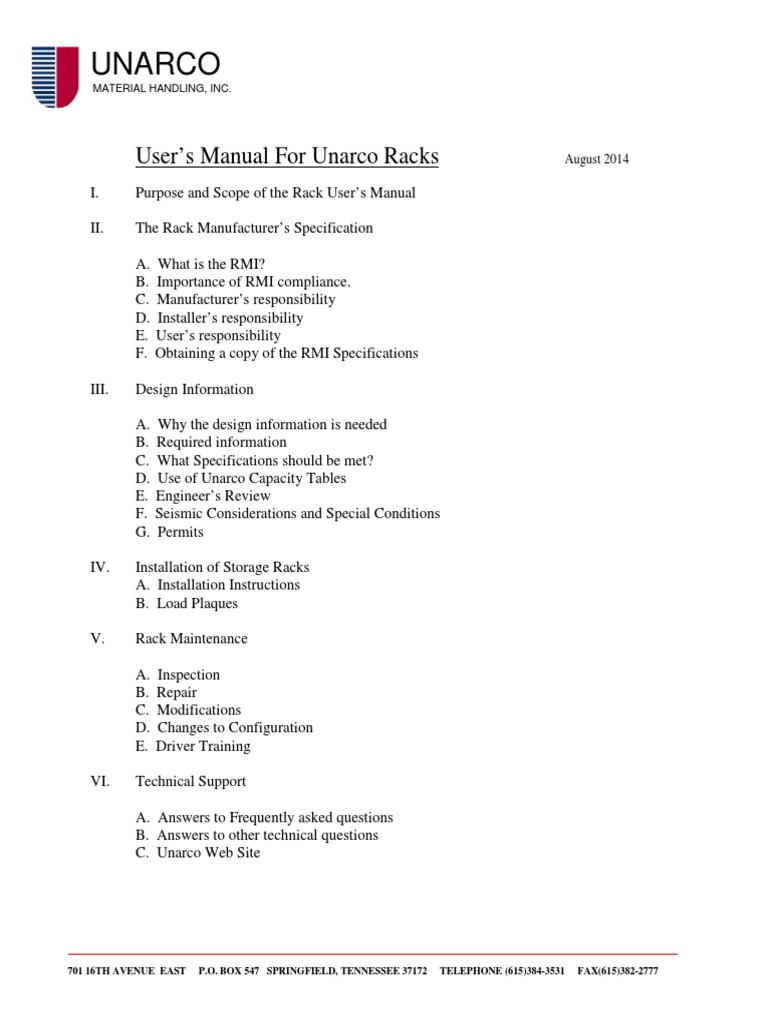 Rack User Manual 08-07-14 | PDF | Forklift | Pallet