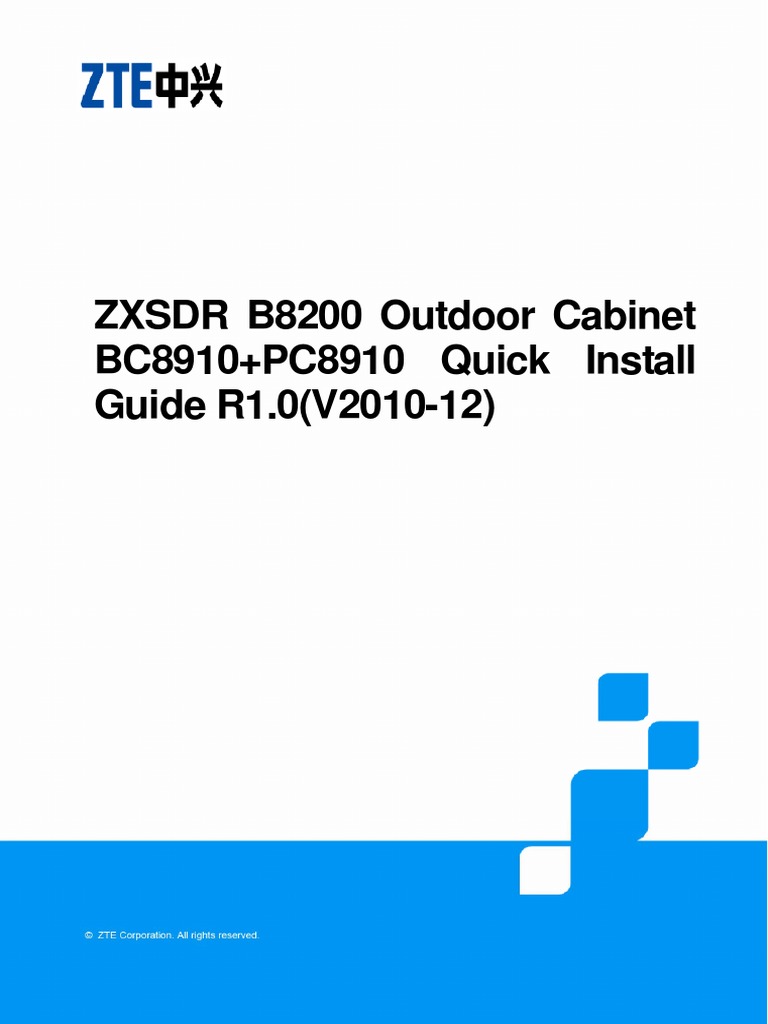 ZXSDR B8200 Outdoor Cabinet BC8910+PC8910 Quick Install Guide R1.0 ...