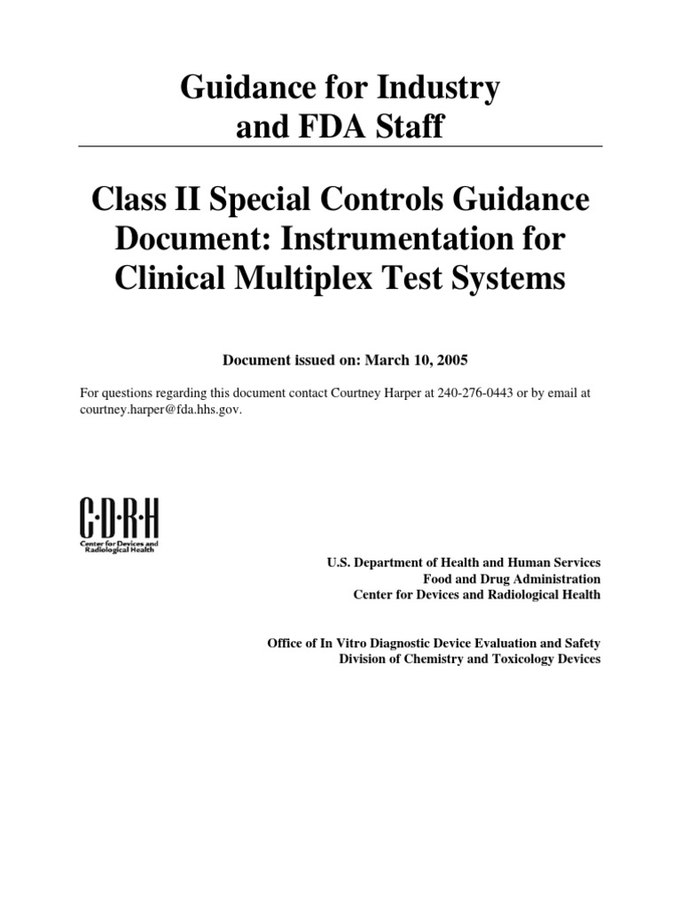 Guidance For Industry and FDA Staff Class II Special Controls Guidance ...