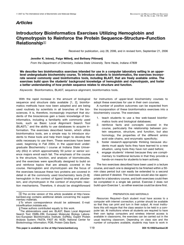 Introductory Bioinformatics Exercises Utilizing PDF | PDF