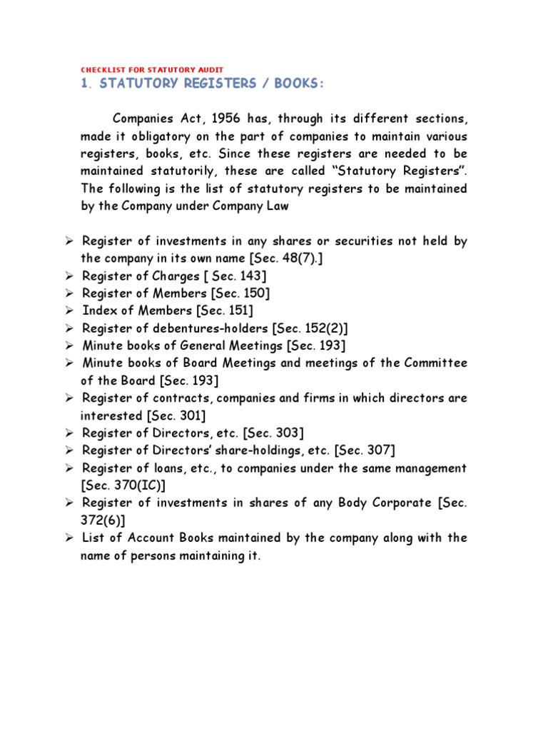 Checklist For Statutory Audit | PDF | Financial Statement | U.S ...