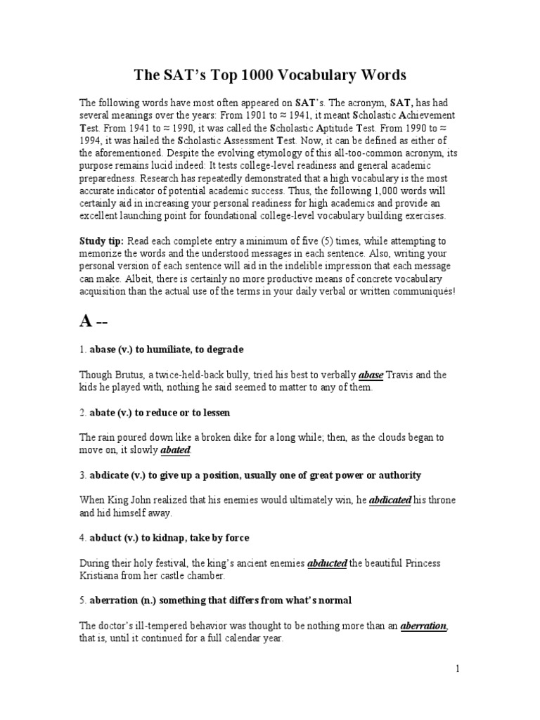 SAT Vocabulary Essentials | PDF