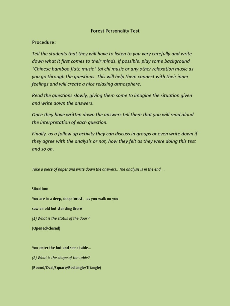 Forest Personality Test | PDF