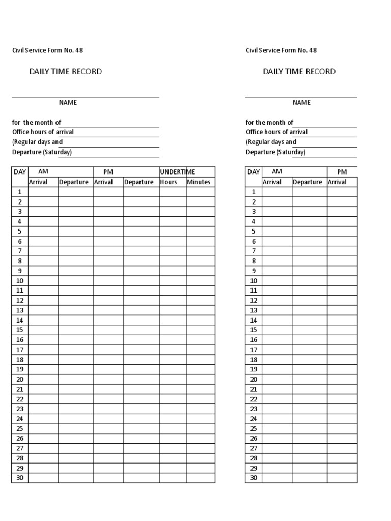 Daily Time Record Daily Time Record: DAY DAY | PDF