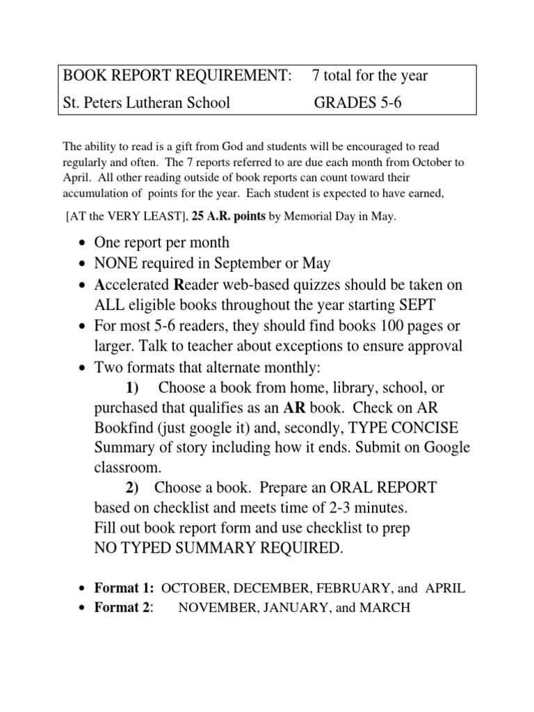 5th-6th Grade Book Report Guidelines | PDF