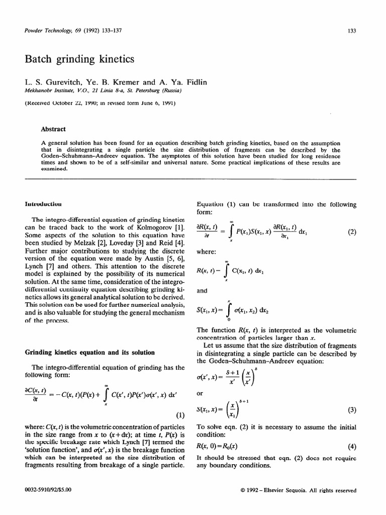 Batch Grinding Kinetics Analysis | PDF | Mill (Grinding) | Equations