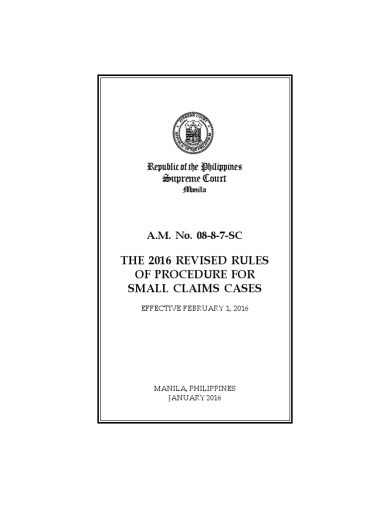 2016 Revised Rules On Small Claims | PDF | Lawsuit | Pleading