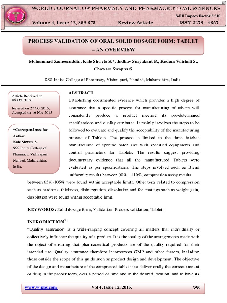 Tablet Process Validation Guide | PDF | Tablet (Pharmacy ...