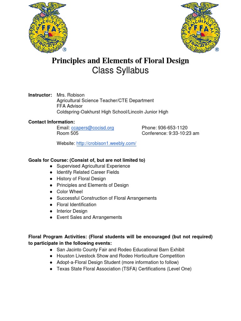 Floral Design Class Syllabus | PDF | Homework | Schools