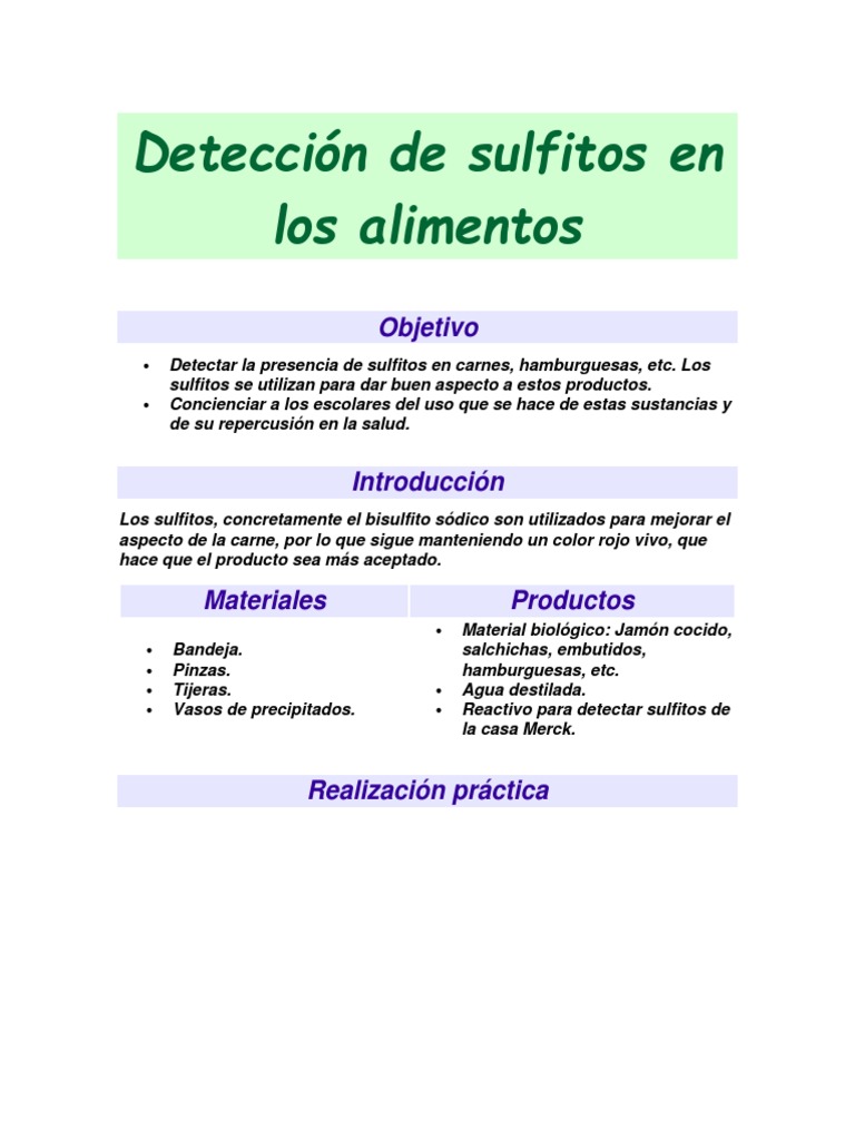 Detección de Sulfitos en Alimentos | Carne | Alimentos