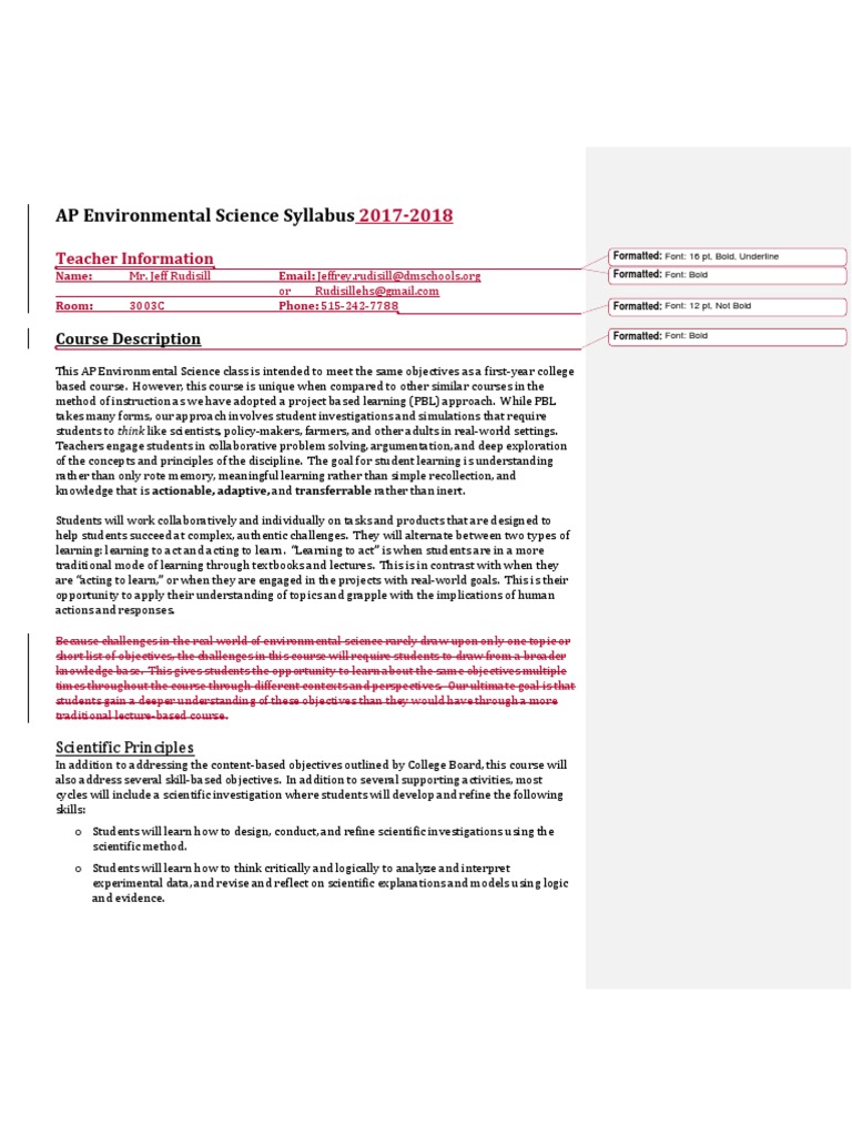 AP Environmental Science Syllabus 2017-2018 | PDF | Sustainability ...