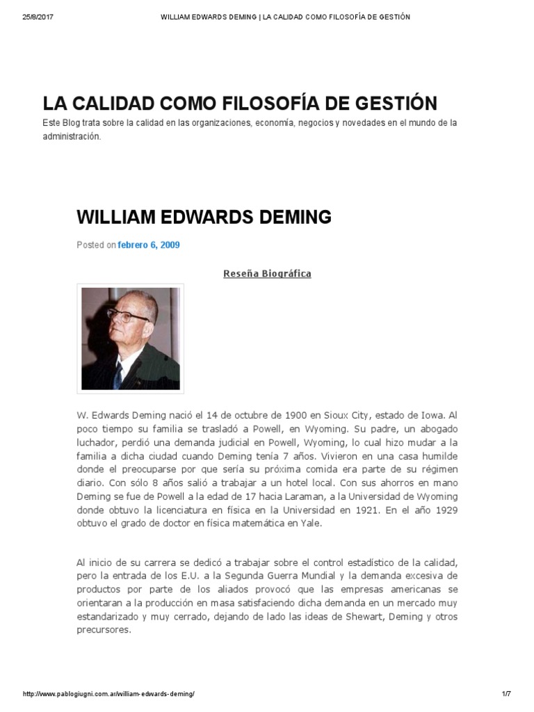 William Edwards Deming _ La Calidad Como Filosofía de Gestión | Calidad ...