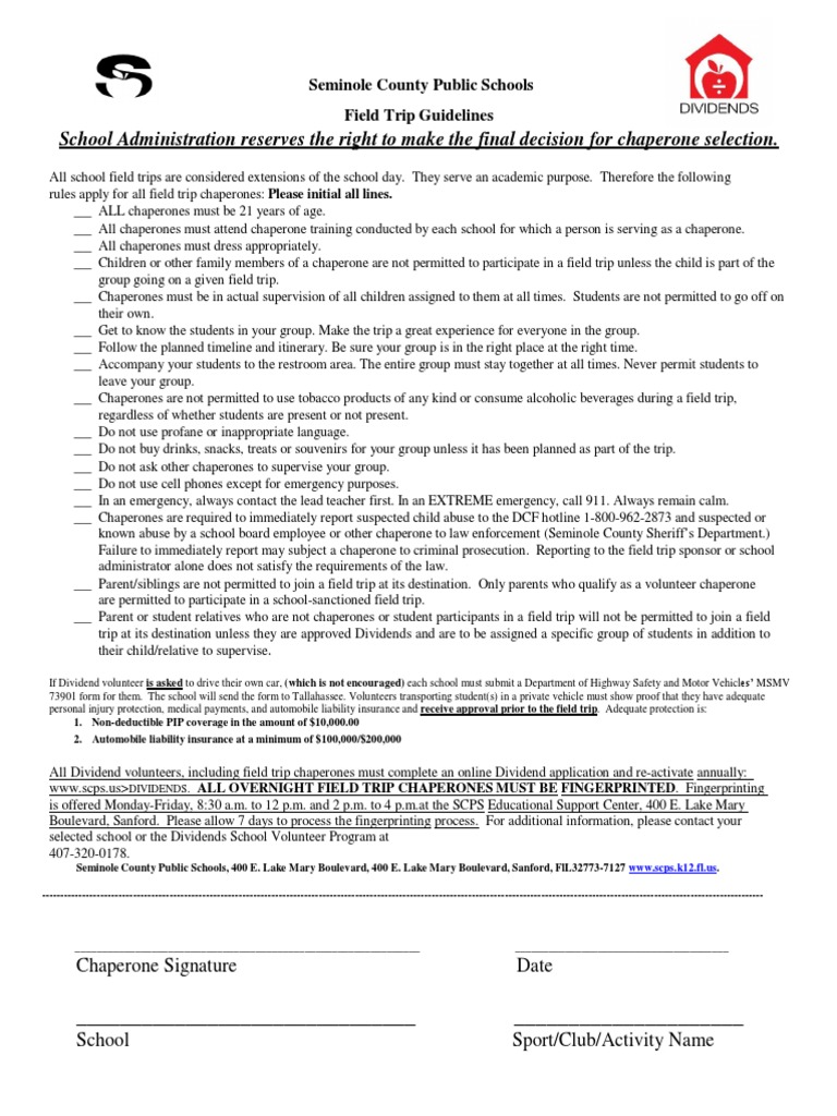 Field Trips Chaperones | PDF | Liability Insurance | Government Information