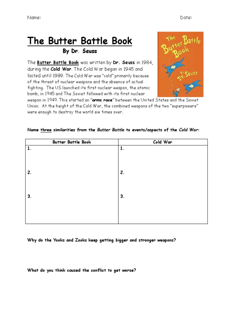 The Butter Battle Book Handout | PDF | Military Science | Weapons Of ...