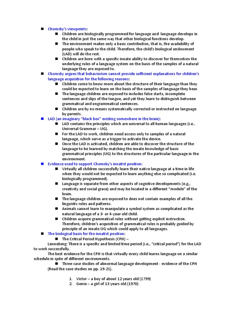 Chomsky | PDF | Language Acquisition | Neuroscience