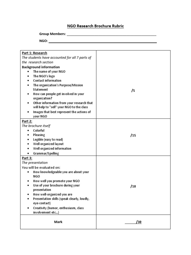 Ngo Research Brochure Rubric | PDF