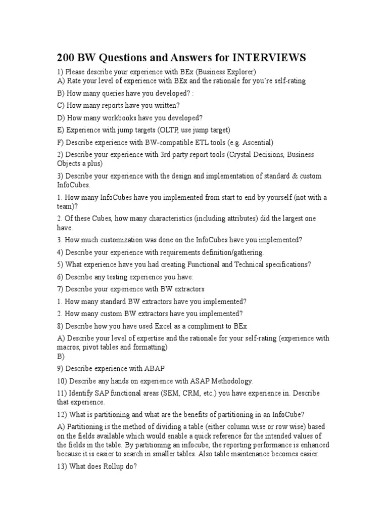 838 200 Sap BW Interview Questions and Answers PDF | PDF | Data ...