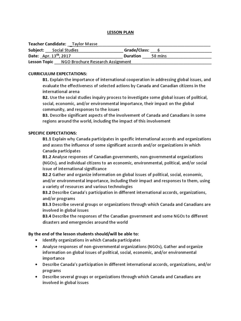 Lesson Plan - Ngo Brochure Research Assignment | PDF | Non Governmental ...