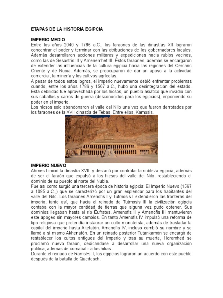 Etapas de La Historia Egipcia | Antiguo Egipto | faraón