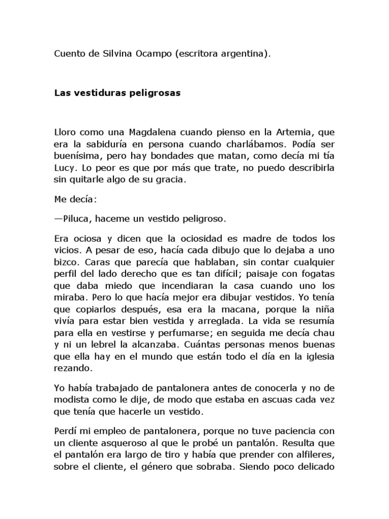 Cuento Las Vestiduras Peligrosas (Silvina Ocampo) | PDF | Pecho | Ropa