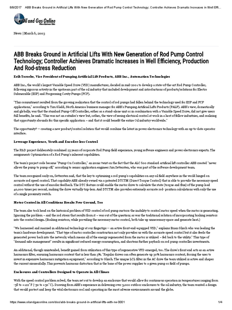 ABB Breaks Ground in Artificial Lifts With New Generation of Rod Pump ...