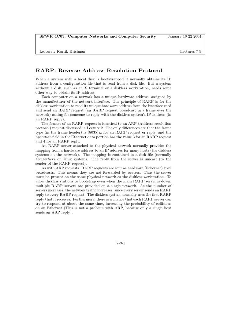 RARP: Reverse Address Resolution Protocol | PDF | Internet Protocols | Network Packet