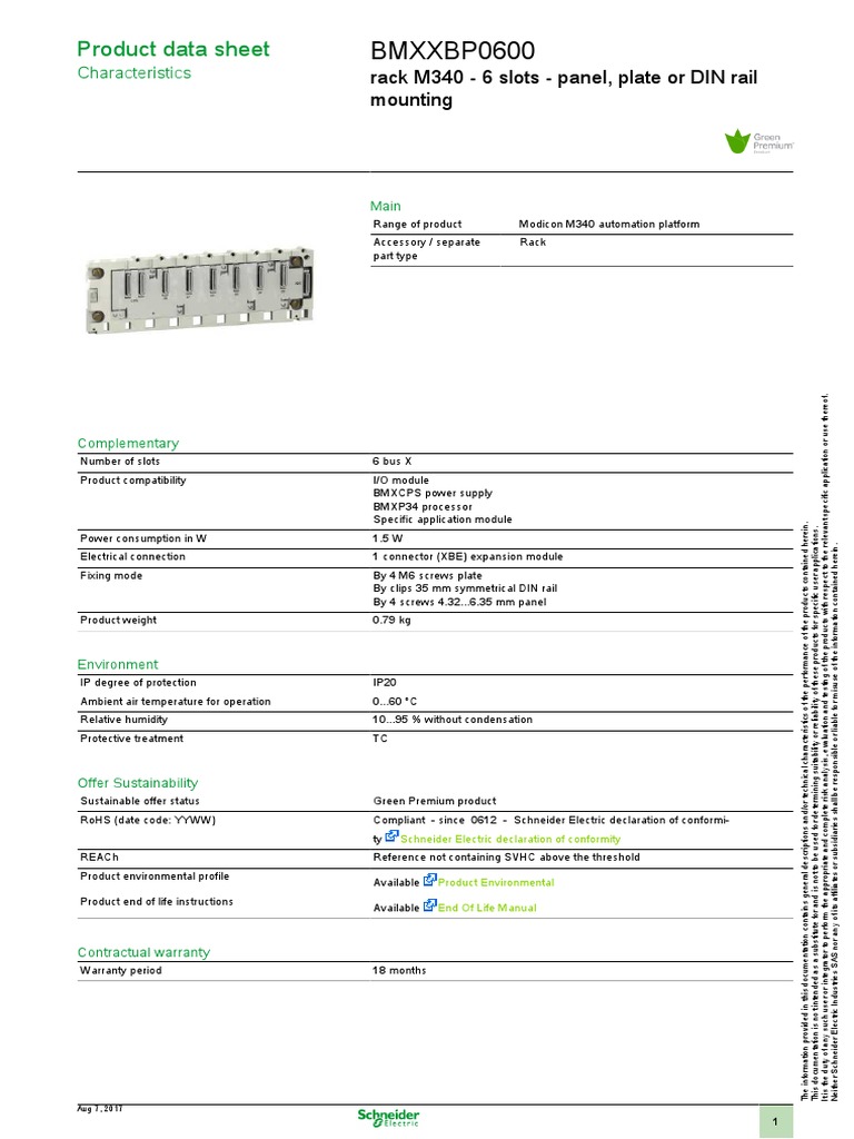 Modicon M340 Rack Specifications | PDF | Manufactured Goods | Equipment