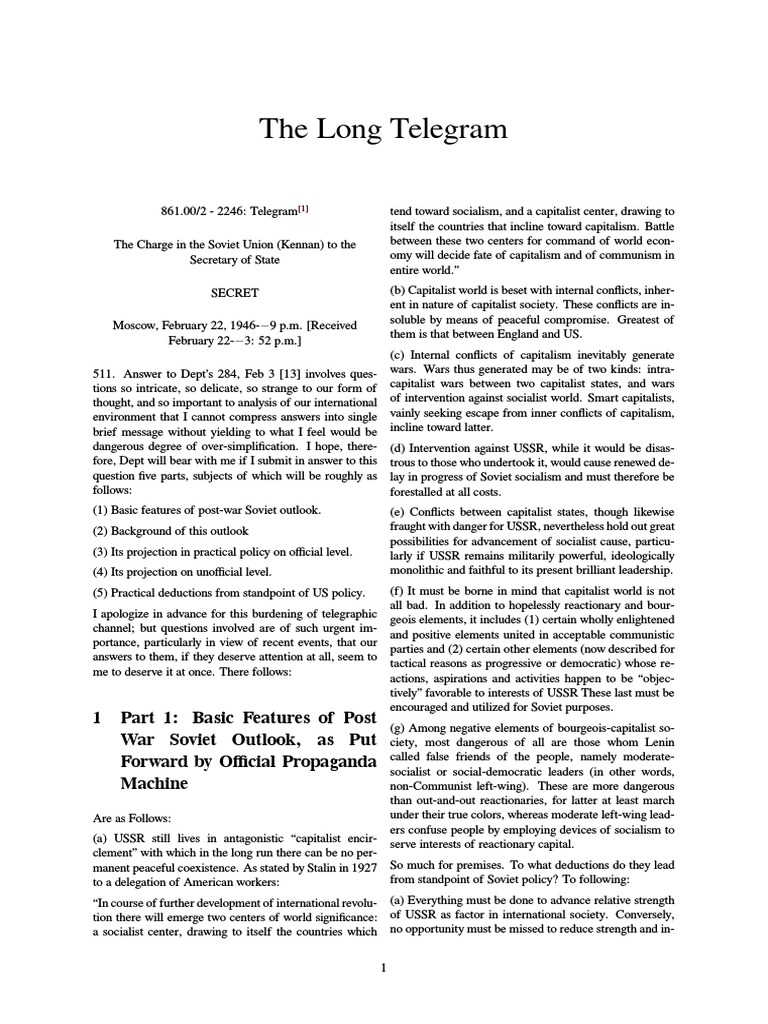 KENNAN Long Telegram 1946 Transcript | PDF | Soviet Union | World Politics