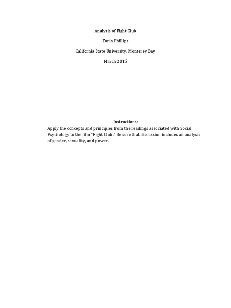 Fight Club Analysis | PDF | Masculinity | Psychology