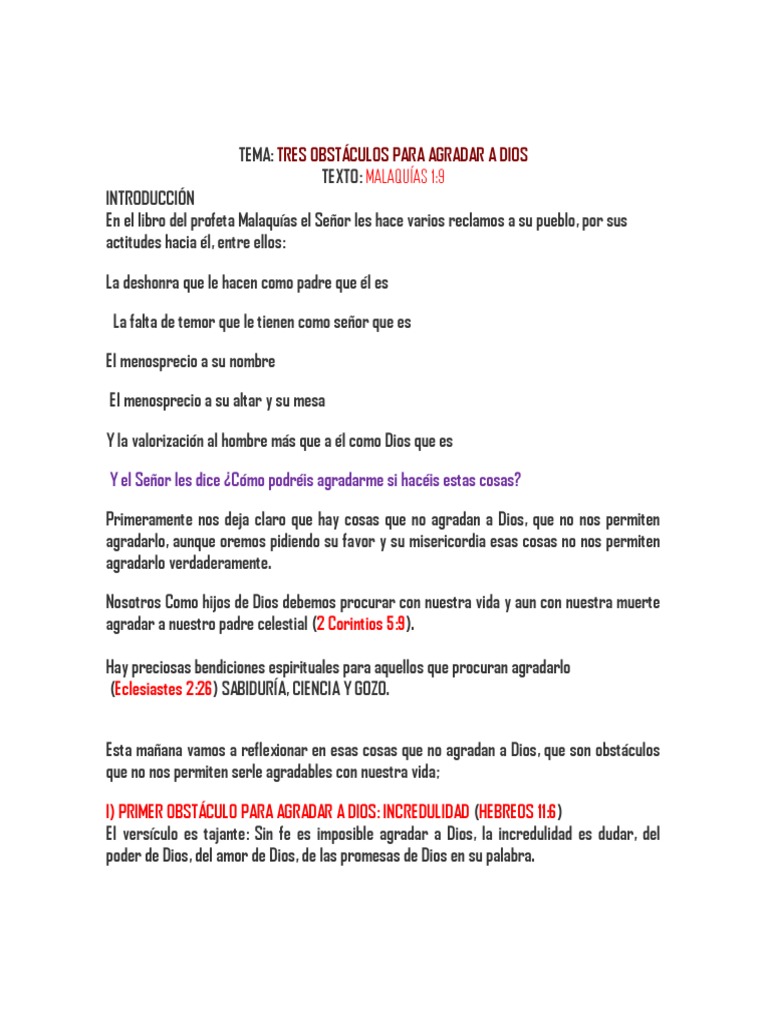 TEMA Tres Cosas Que Impiden Agradar A Dios | PDF | Idolatría | Fe