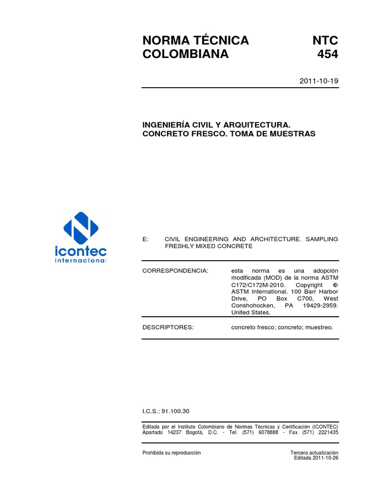 Norma Tecnica NTC Colombiana 454 PDF | PDF
