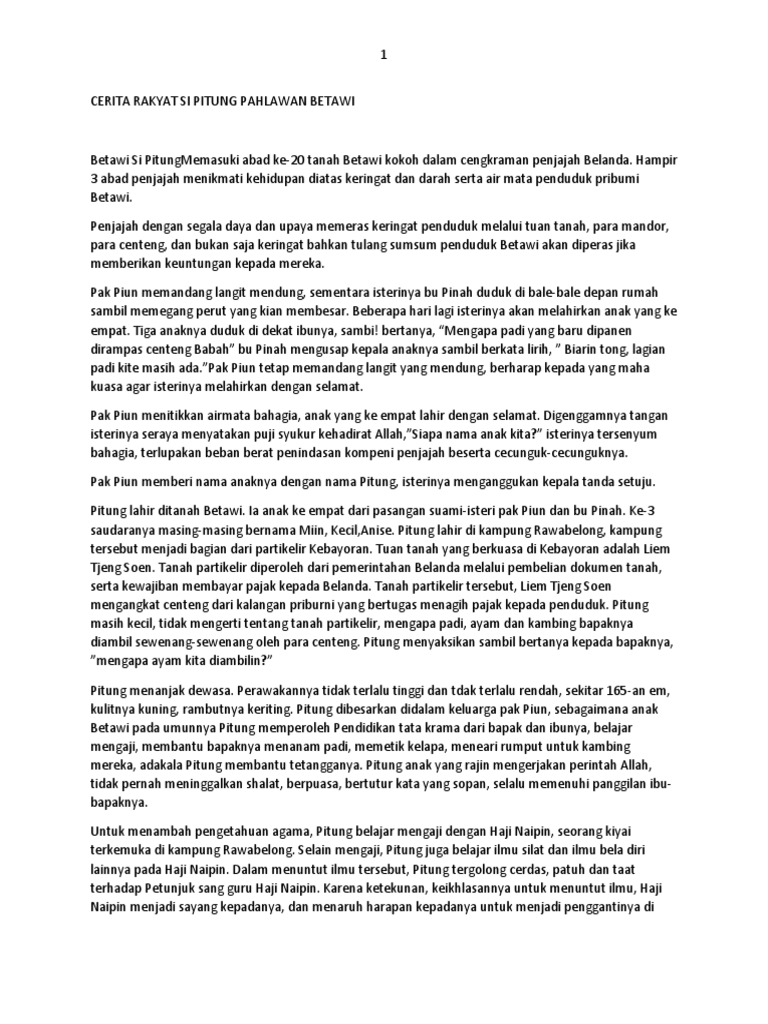 Cerita Rakyat Si Pitung Pahlawan Betawi | PDF