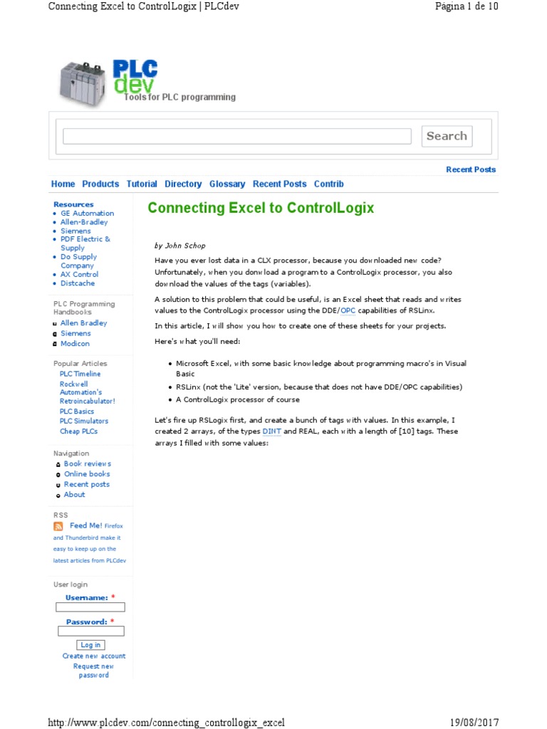 Connecting Controllogix Excel | PDF | Microsoft Excel | Programmable Logic Controller