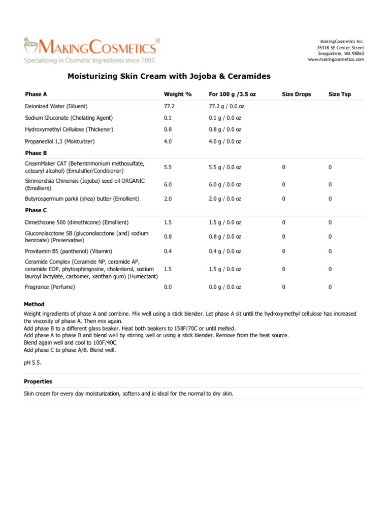 Moisturizing Skin Cream | PDF | Food Ingredients | Chemical Substances